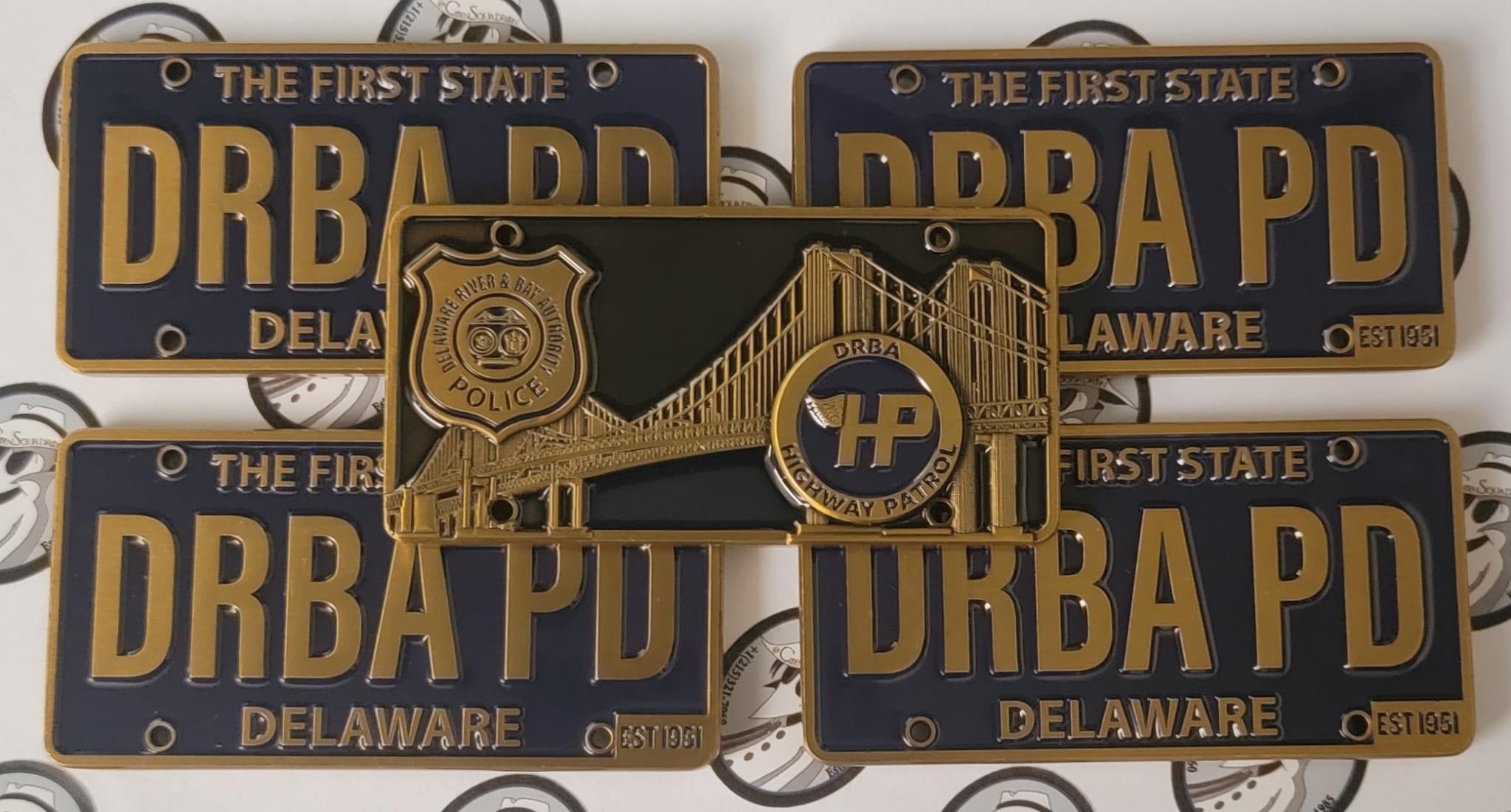 DRBA Police DE and NJ Dual Badge Delaware License Plate Style Coin NEW ...